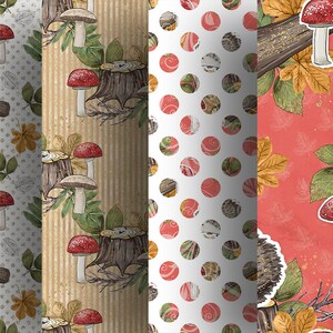 Sweet Forest Digital Paper Pack, Hedgehog, Mushroom, Autumn, Fall ...