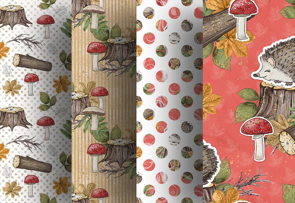 Sweet Forest Digital Paper Pack Hedgehog Mushroom Autumn - Etsy