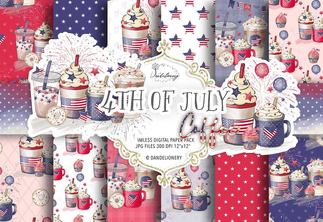 4th of July Coffee Independence Digital Paper Pack USA Coffee - Etsy