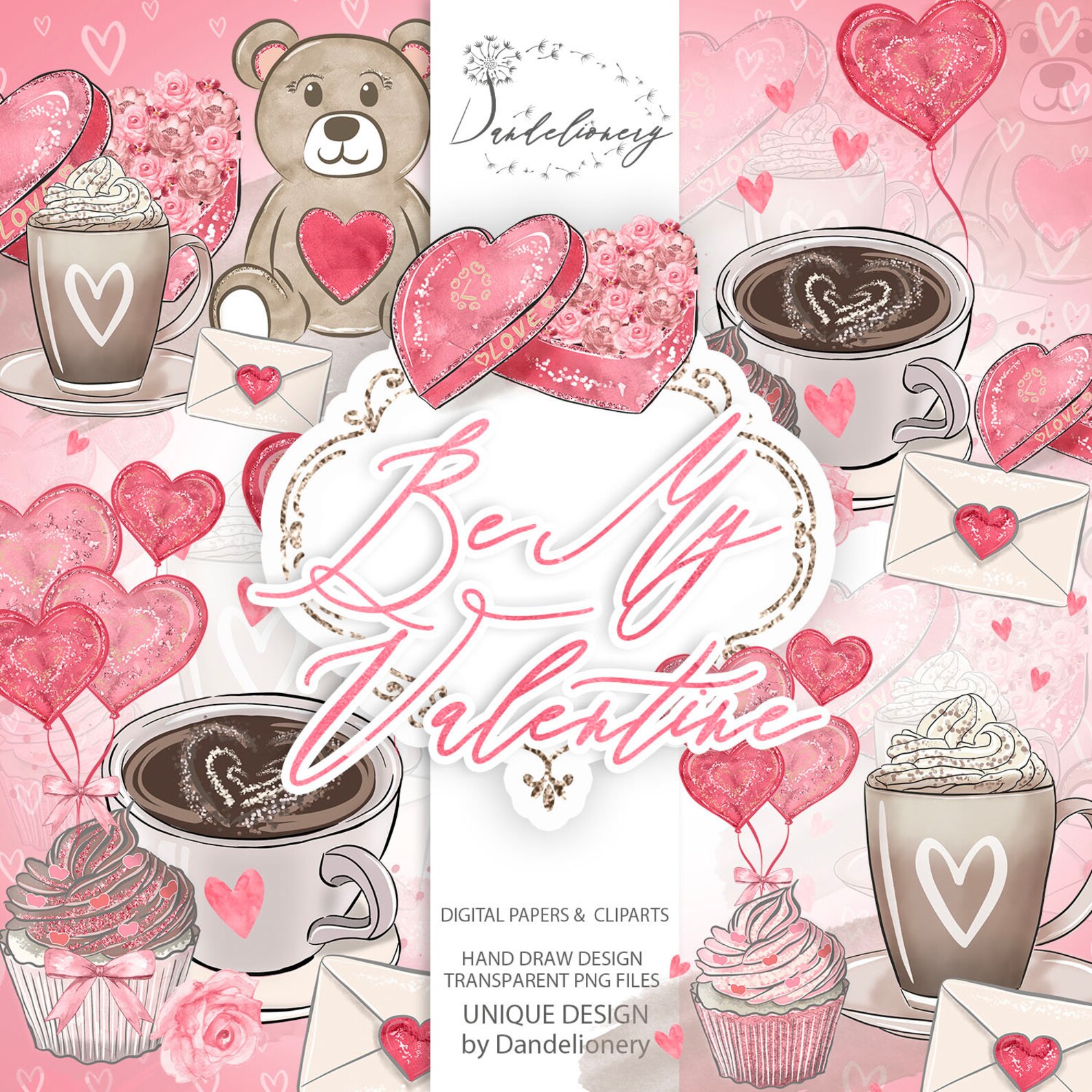 Be My Valentine Design Floral Box Heart Flower Clip Art - Etsy