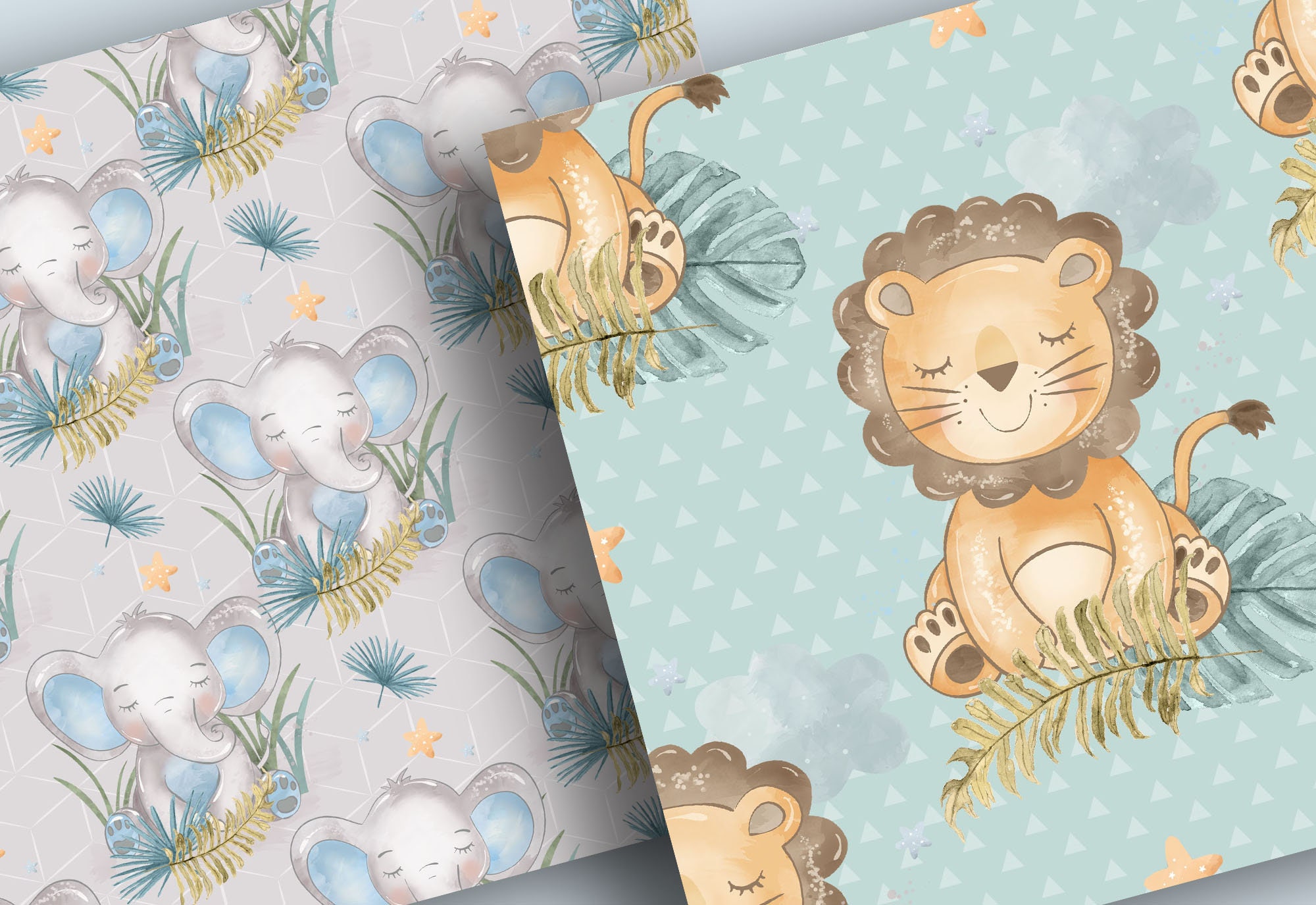 Watercolor Baby Jungle Digital Paper Pack Giraffe Elephant - Etsy