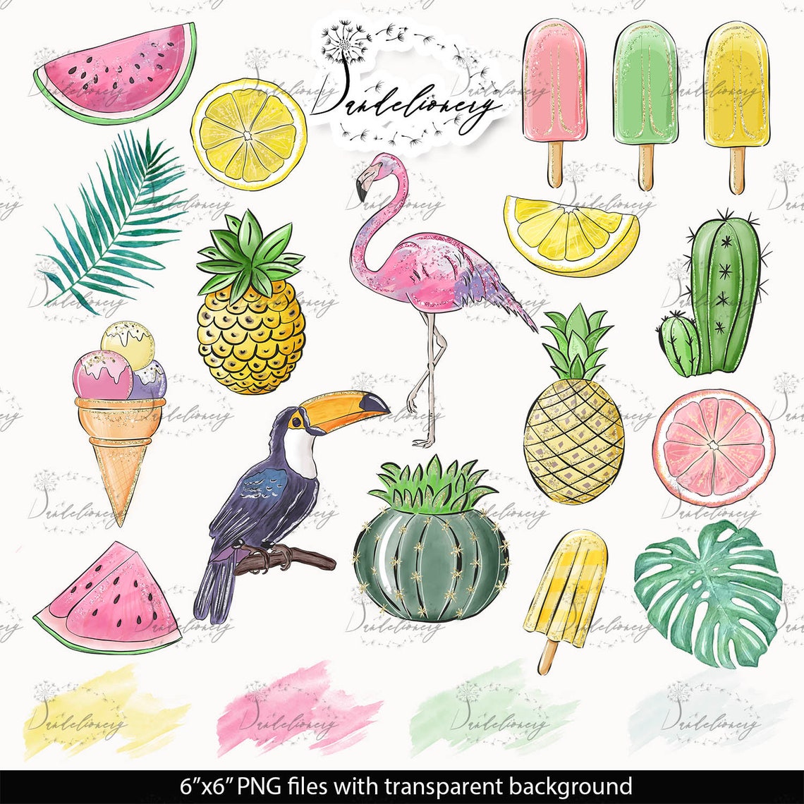 Tropical Summer Design Toucan Bird Flower Clip Art - Etsy