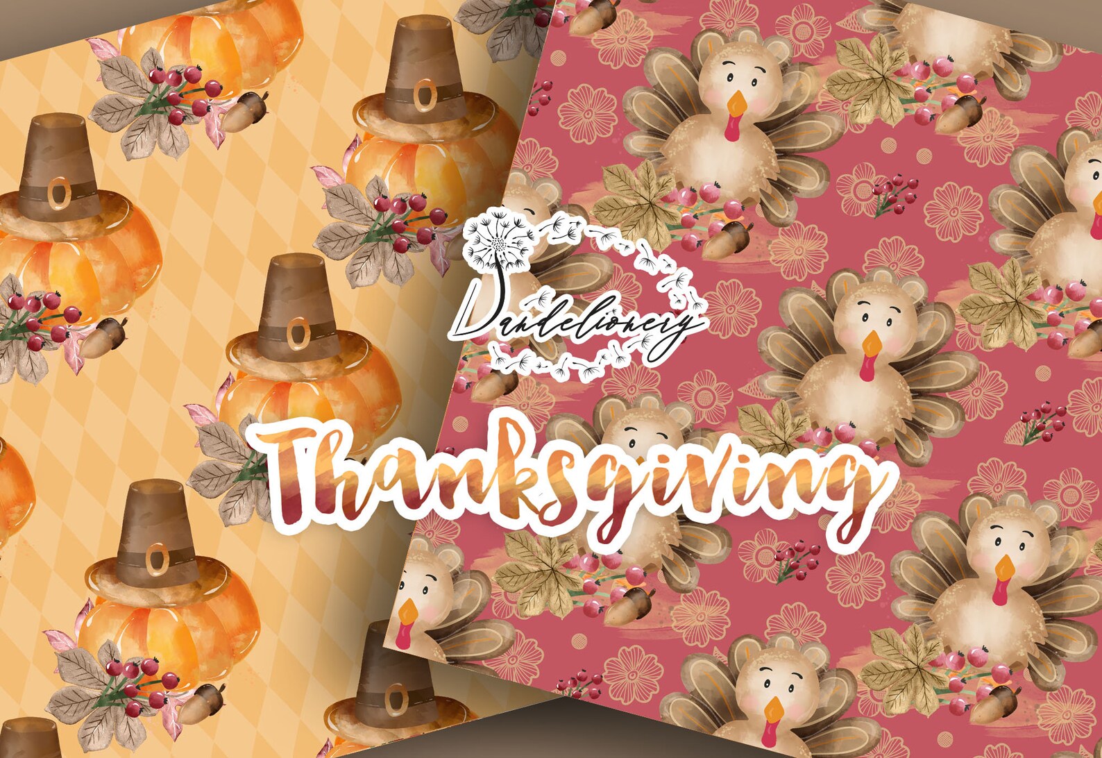 Watercolor Thanksgiving Digital Paper Pack, Autumn Leaves, Thanksgiving ...