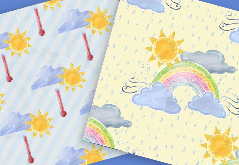 Watercolor Weather Digital Paper Pack Clouds Download - Etsy