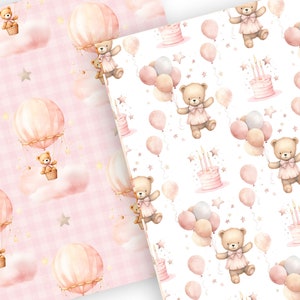 Blush Teddy Bear Digital Paper Pack, Sleepy Teddy Bears, Baby Bear ...