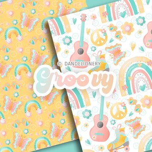Groovy Digital Paper Pack, Retro, Rainbow, Rainbow Pattern, Hippie Car ...