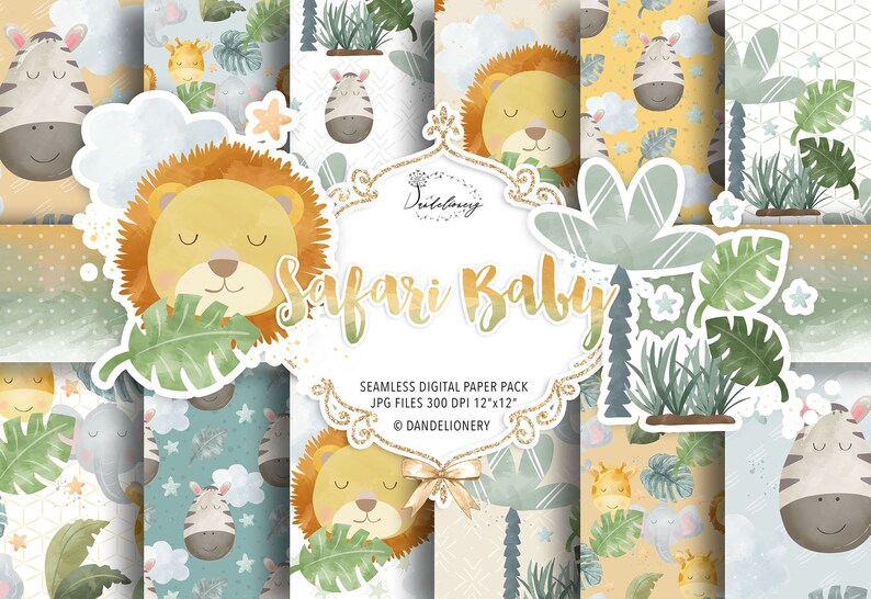Safari Jungle BABY Digital Paper Pack Baby Animals Clipart - Etsy