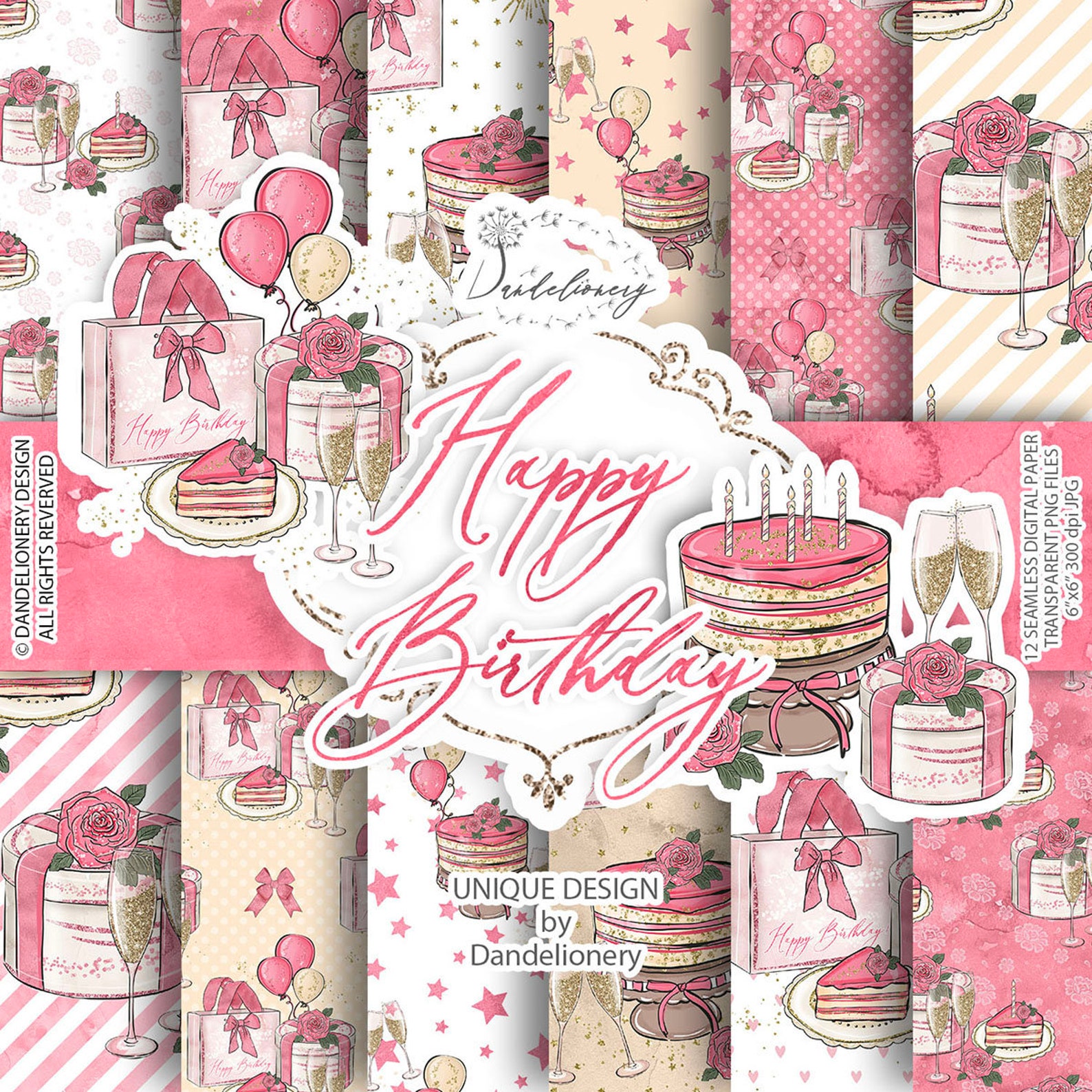 Birthday Girl Digital Paper Pack Party Pattern Happy | Etsy
