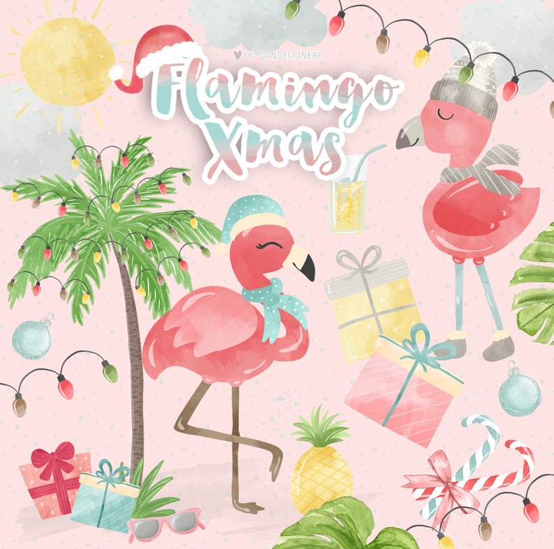 Flamingo Christmas Clipart Flamingos Christmas Christmas in - Etsy