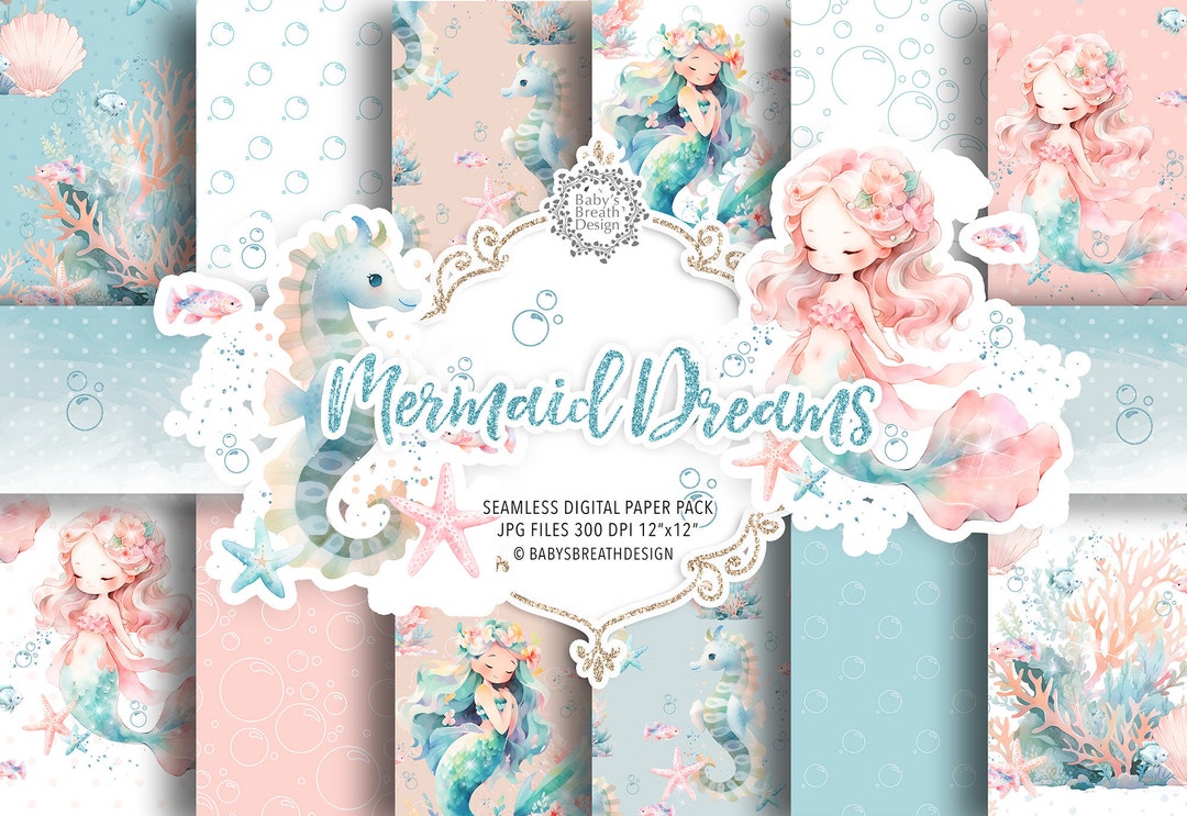Watercolor Mermaid Dreams Digital Paper, Mermaid Pattern, Ocean Digital ...
