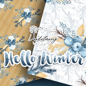Watercolor Hello Winter Digital Paper Pack, Christmas, Branches ...