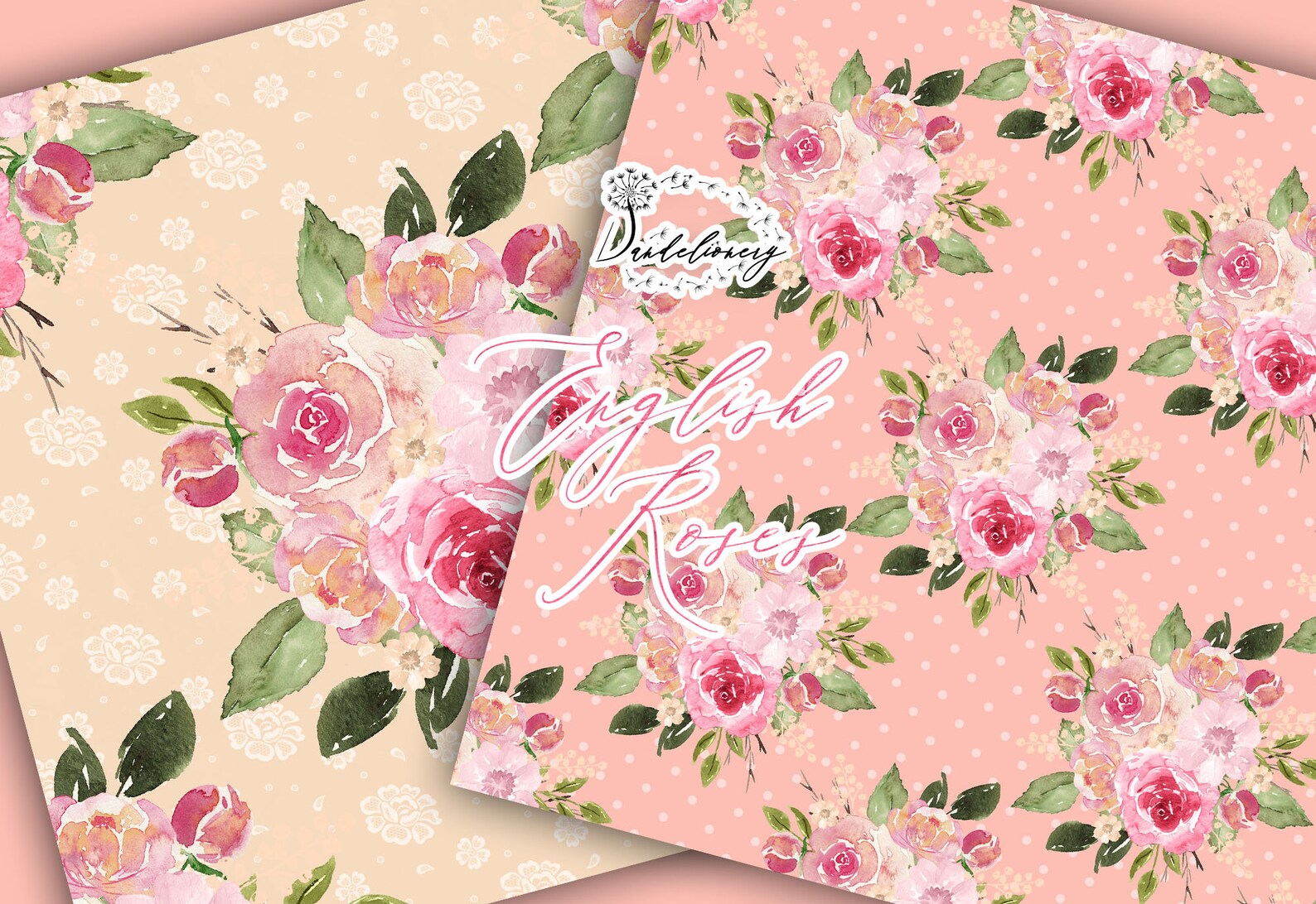 Watercolor English Roses Digital Paper Pack, Garden, Flower Pattern ...