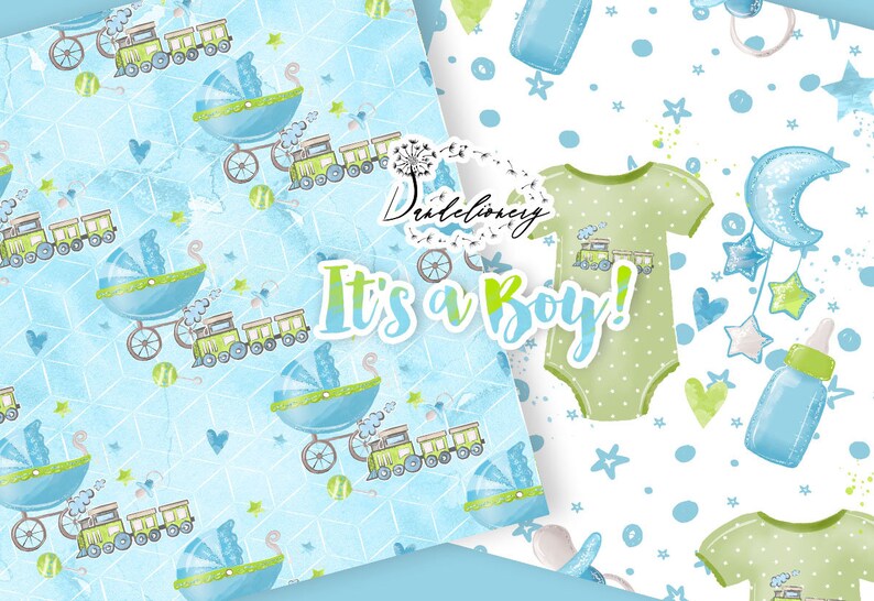 Watercolor It's a Boy! Digital Paper Pack, Nursery , Instant Download ...