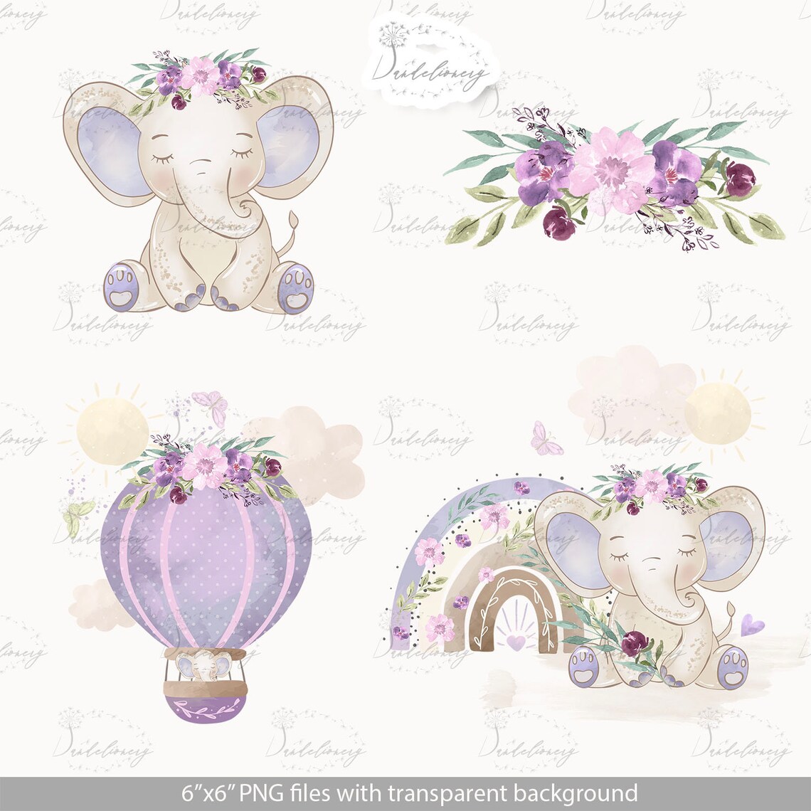 Watercolor Baby Elephant Purple Design Rainbows Clipart - Etsy