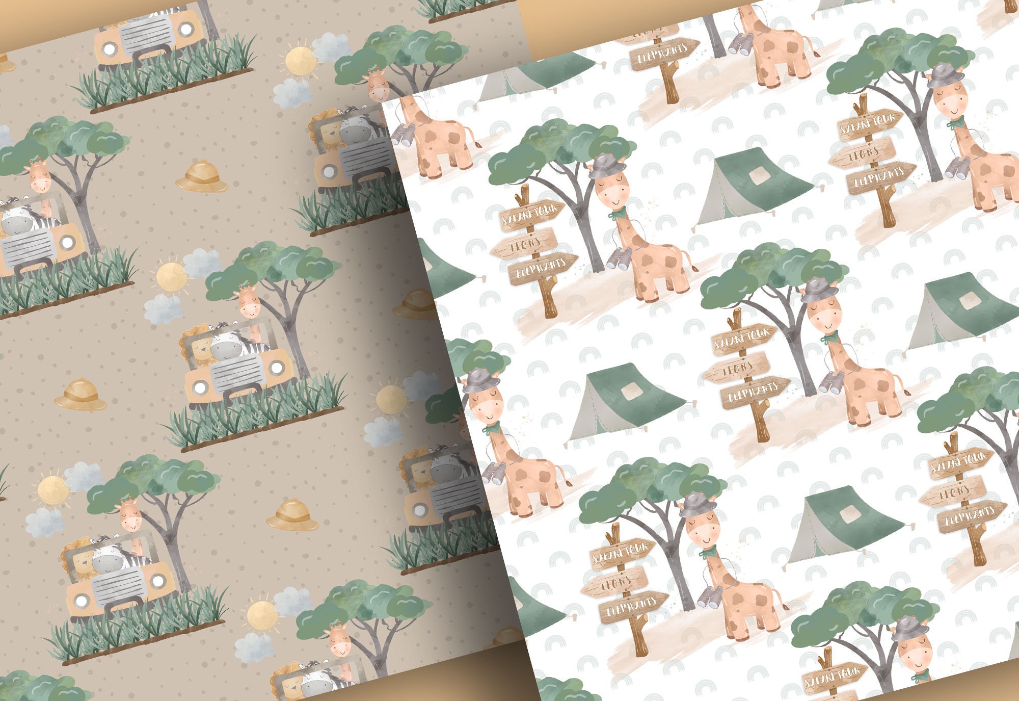 Safari Jungle Digital Paper Pack Baby Animals Pattern Baby - Etsy