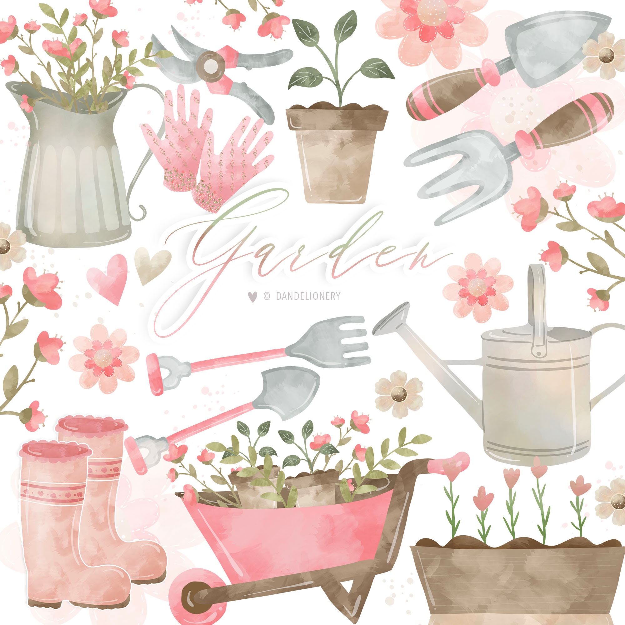 Watercolor Sweet Garden Flower Clip Art Hand Drawn Flowers - Etsy