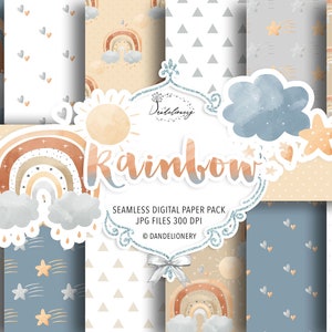 Watercolor Rainbow I. Digital Paper Pack., Rainbows Pattern, Baby ...