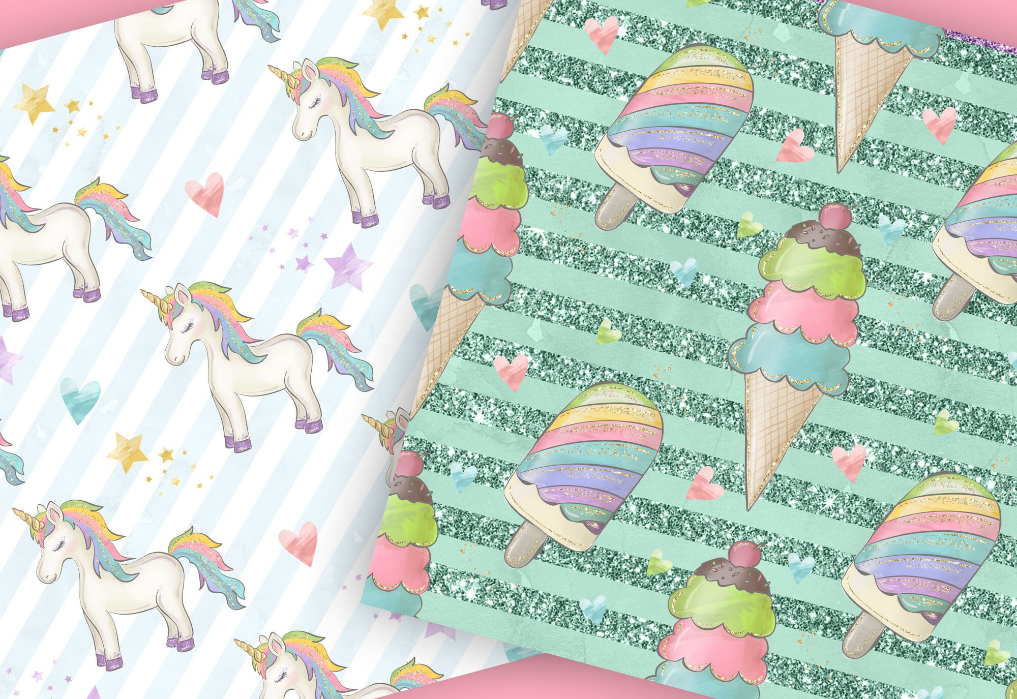 Watercolor Unicorns Digital Paper Pack Rainbow Unicorns | Etsy