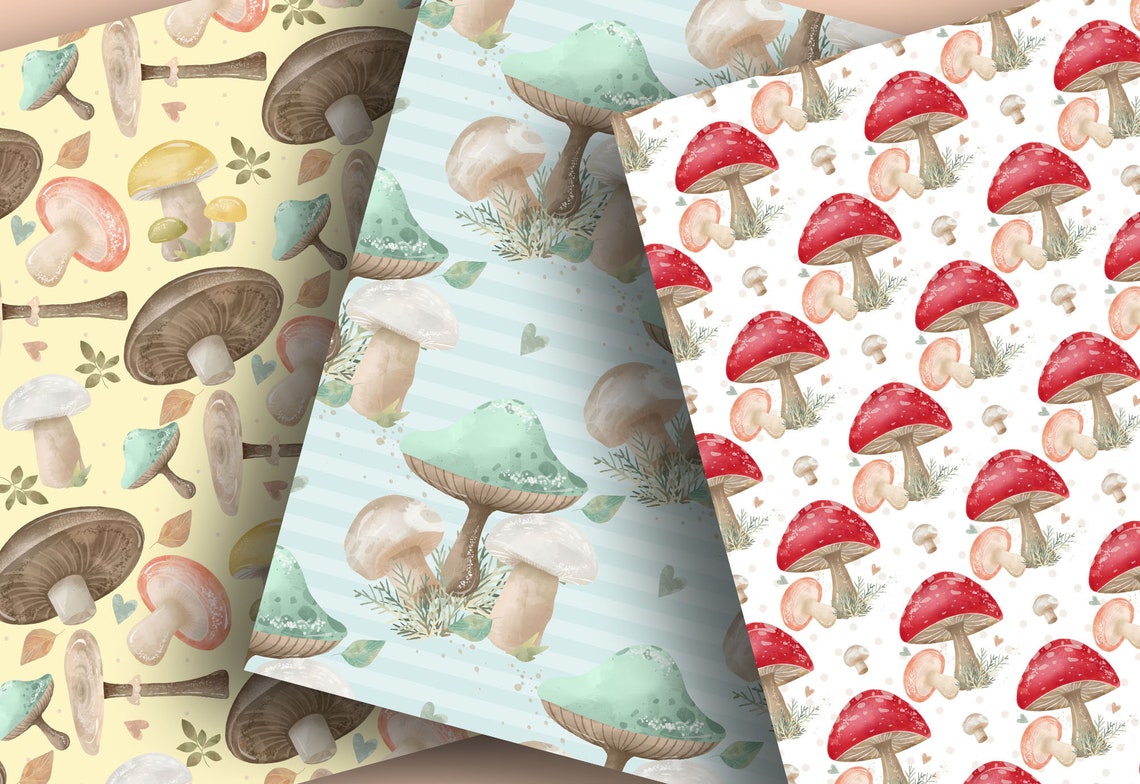 Mushrooms Digital Paper Pack Mushrooms Pattern Heart Clip - Etsy