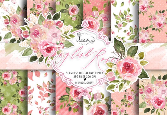 Watercolor English Roses Digital Paper Pack Garden Flower | Etsy