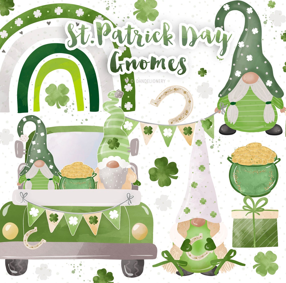 St. Patrick Day Gnomes Design Rainbows Clipart Instant - Etsy