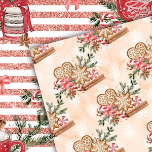 Gingerbread Watercolor Digital Paper Pack, Christmas Pattern, Cute ...