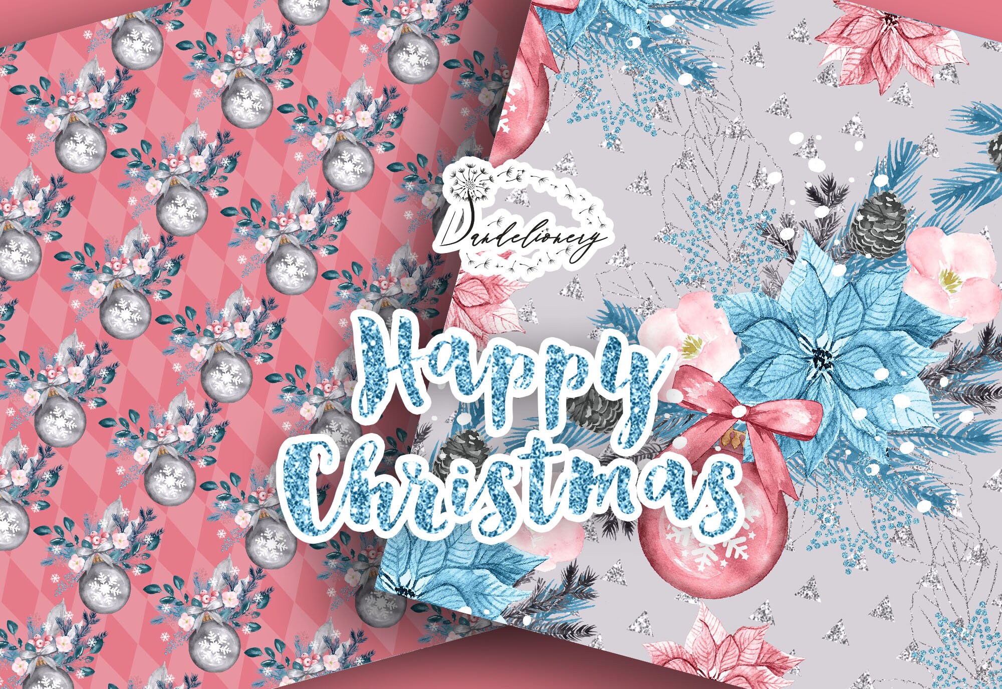 Happy Christmas Winter Blue Digital Paper Pack Christmas - Etsy