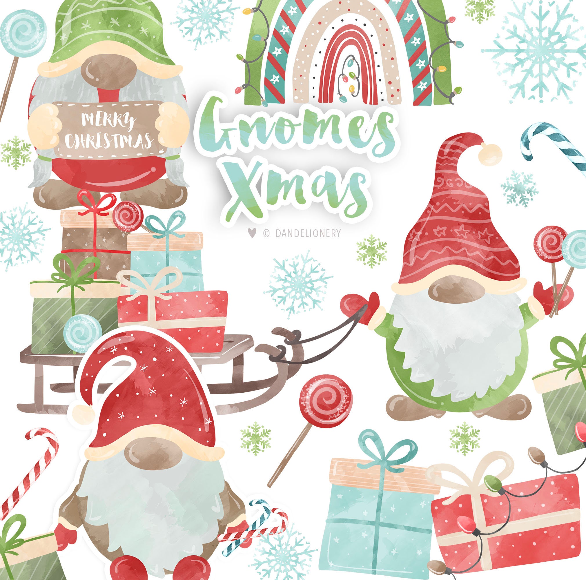 Christmas Gnome Rainbow Clipart Rainbows Clipart Gnomes - Etsy