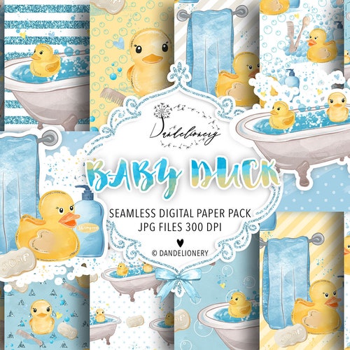 Watercolor Baby Duck Digital Paper Pack Baby Bath Instant - Etsy