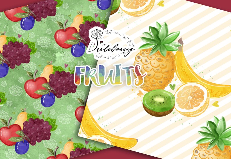 Watercolor Fruits Digital Paper Pack Fruit Download Instant | Etsy