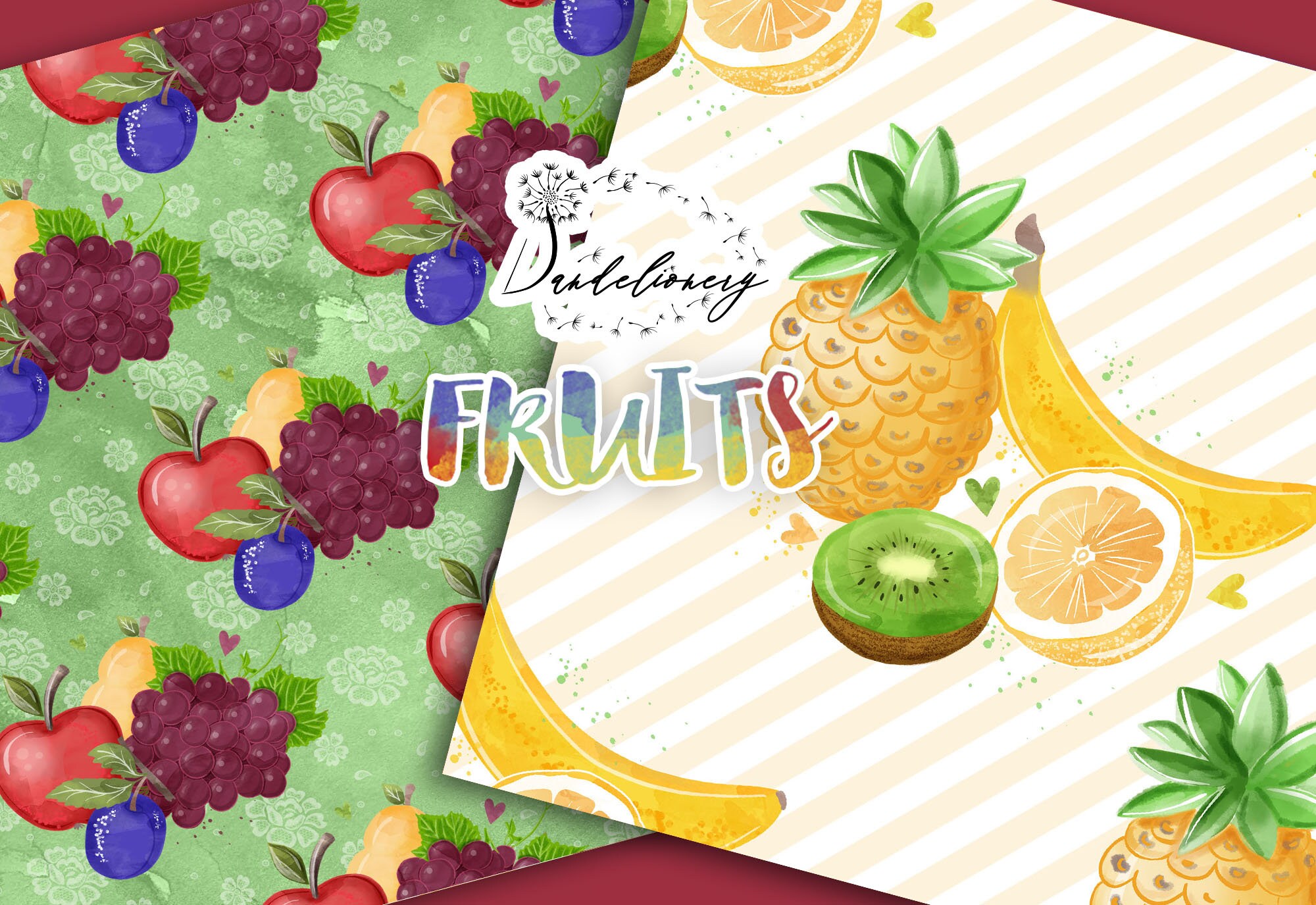 Watercolor Fruits Digital Paper Pack Fruit Download Instant - Etsy