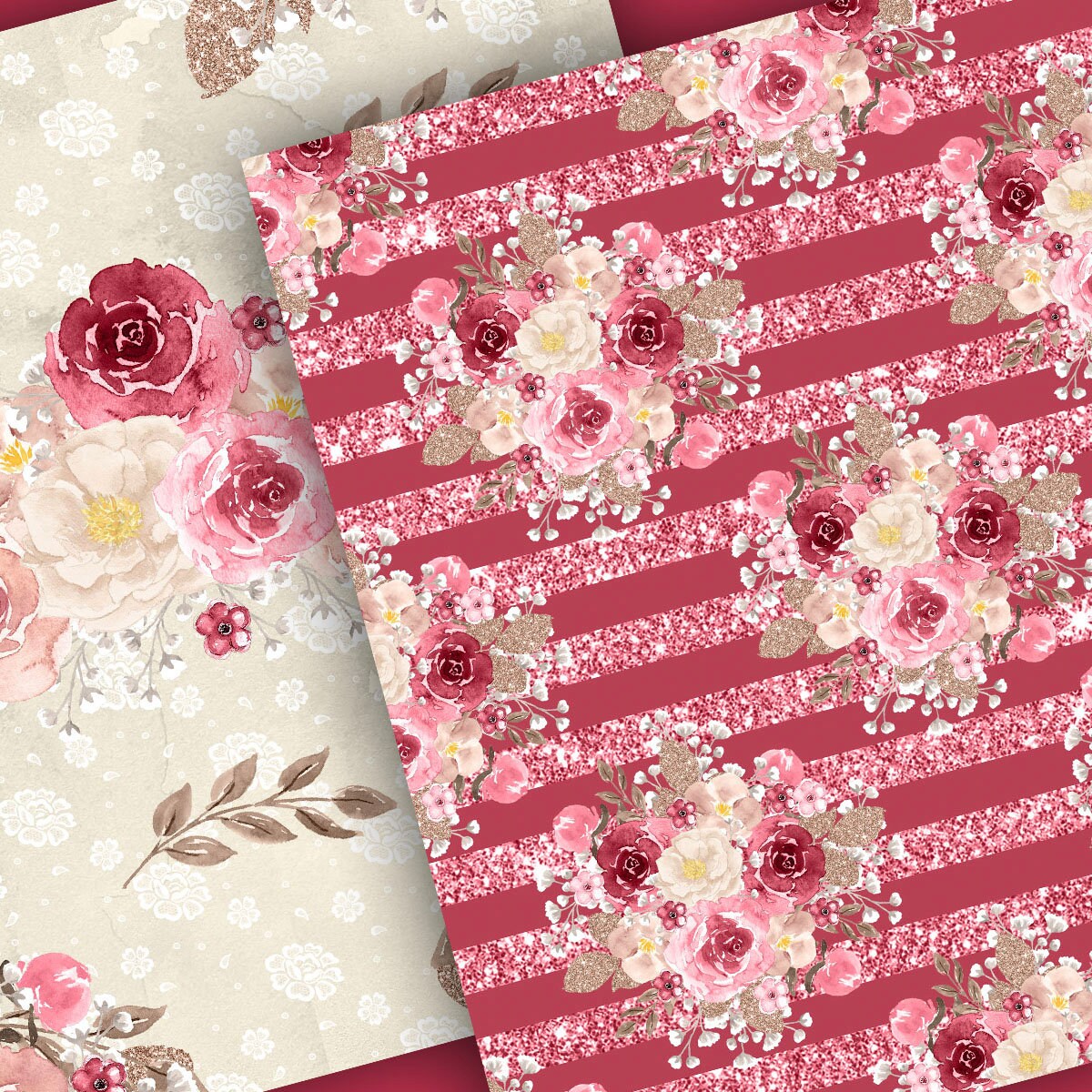 Watercolor Rose Gold Romance Digital Paper Pack Garden - Etsy
