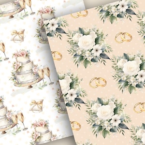 Watercolor Ivory Wedding Digital Paper Pack, Wedding Pattern, Romantic ...