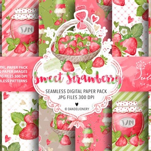 Watercolor Strawberry Digital Paper Pack, Strawberry, Instant Download ...