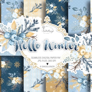 Watercolor Hello Winter Digital Paper Pack, Christmas, Branches ...