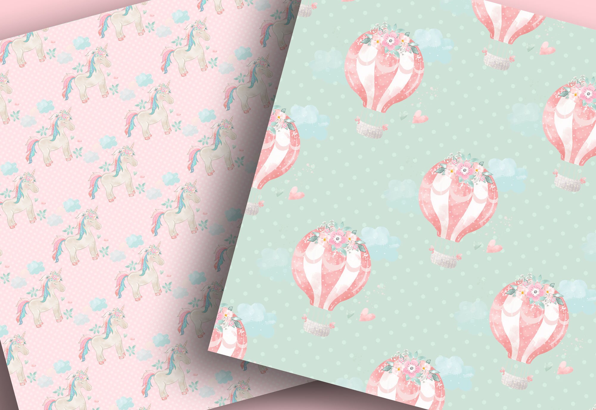 Unicorn Hot Air Balloon Rainbow Girl Digital Paper Pack - Etsy