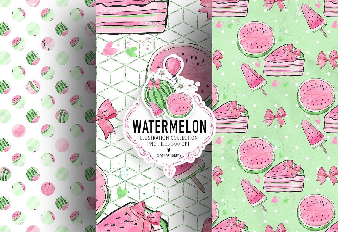 Watercolor Pink Watermelon Digital Paper Pack Happy Birthday - Etsy