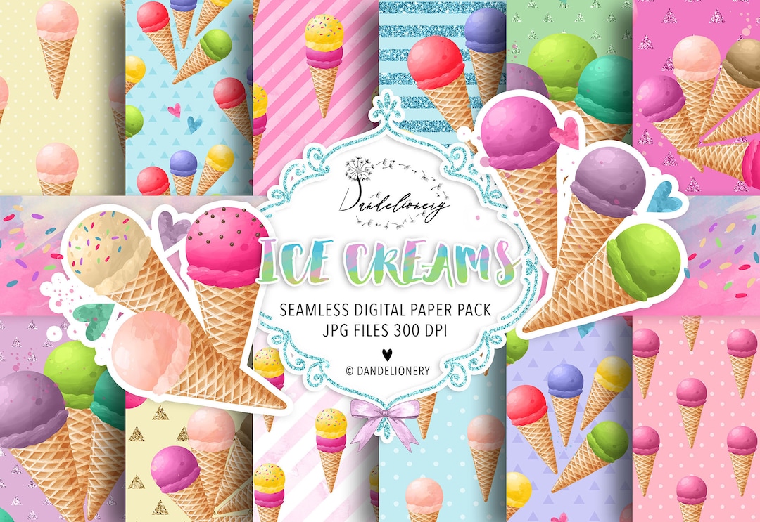 Watercolor Ice Creams Digital Paper Pack, Dessert Download, Instant Download, Summer Treats, Ice ...