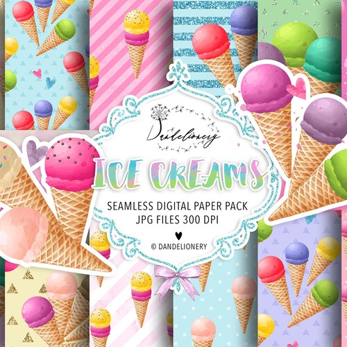 Watercolor Ice Creams Digital Paper Pack Dessert Download - Etsy