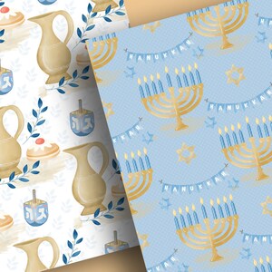 Watercolor Hanukkah Digital Paper Pack, Manorah, Hanukkah Pattern ...