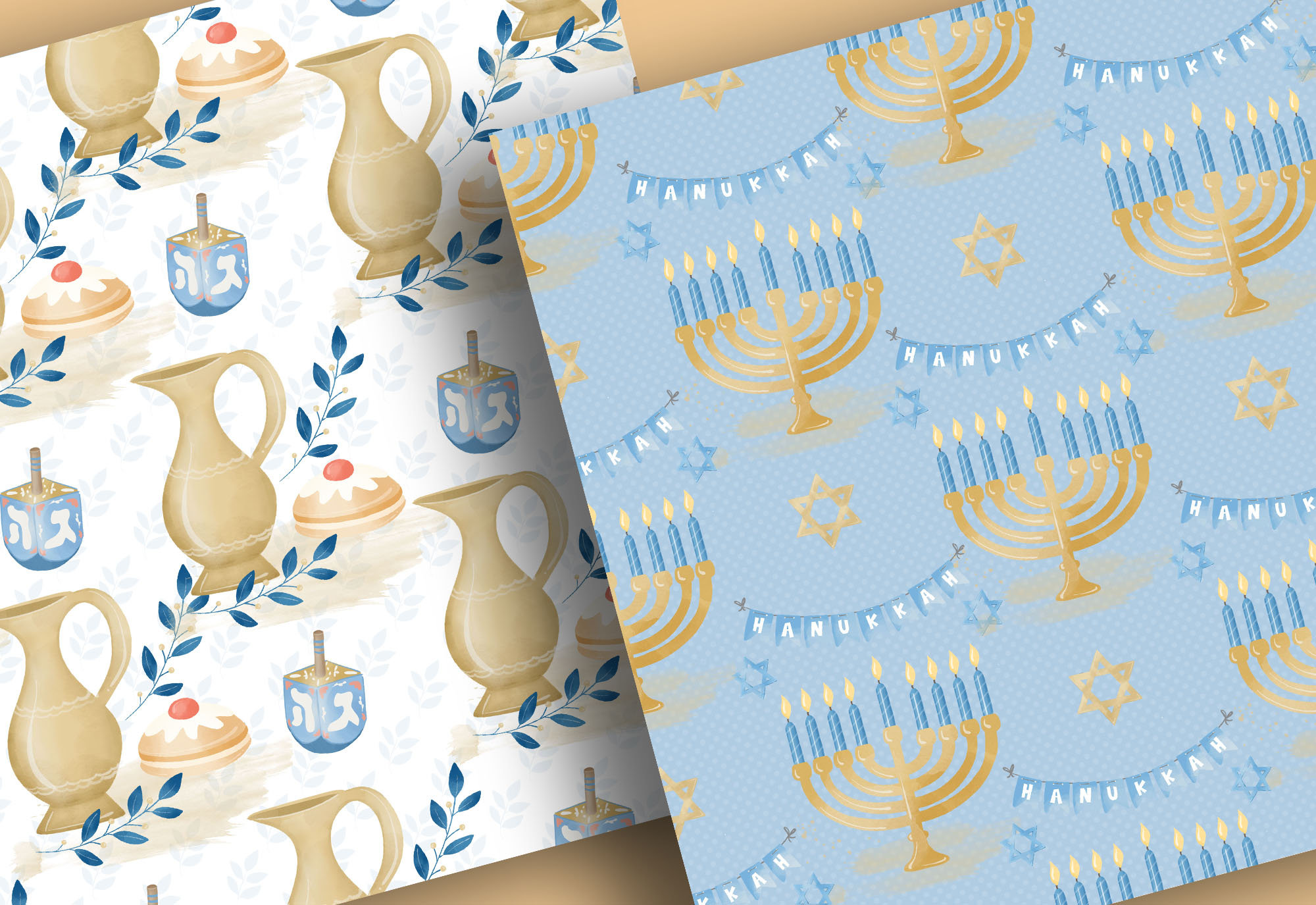 Watercolor Hanukkah Digital Paper Pack Manorah Hanukkah - Etsy