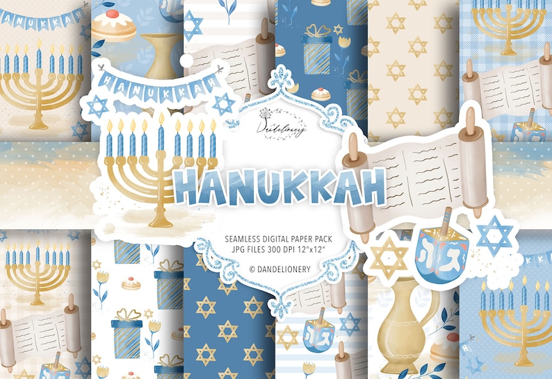 Watercolor Hanukkah Digital Paper Pack Manorah Hanukkah - Etsy