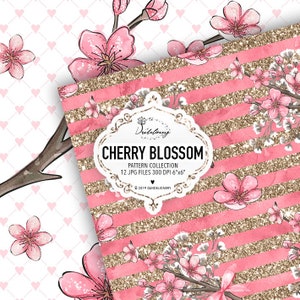 Cherry Blossom Digital Paper Pack, Garden, Flower Pattern, Hand Drawn ...