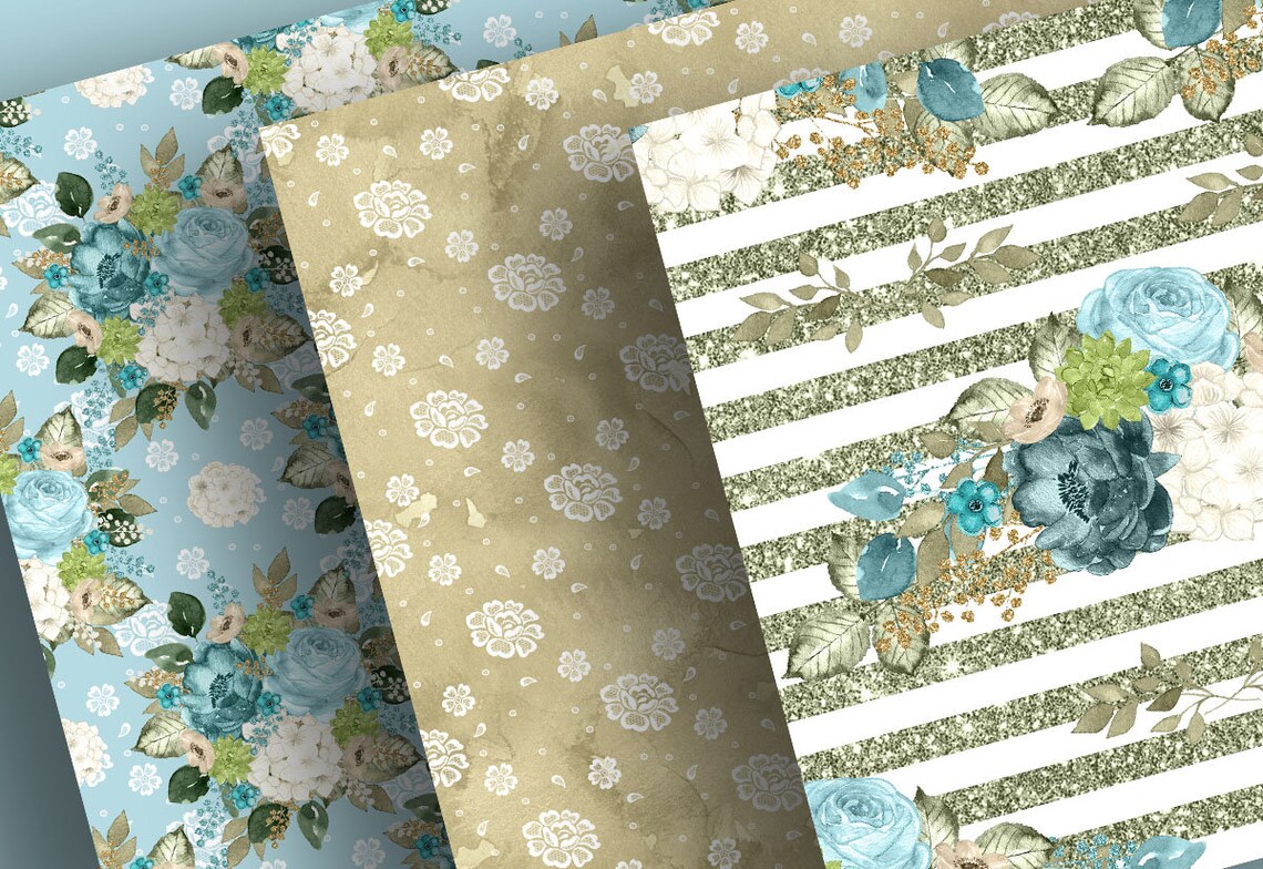 Watercolor True Blue Digital Paper Pack Garden Flower | Etsy