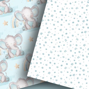 Watercolor Baby Elephant Digital Paper Pack Boy, Rainbows Digital Paper ...