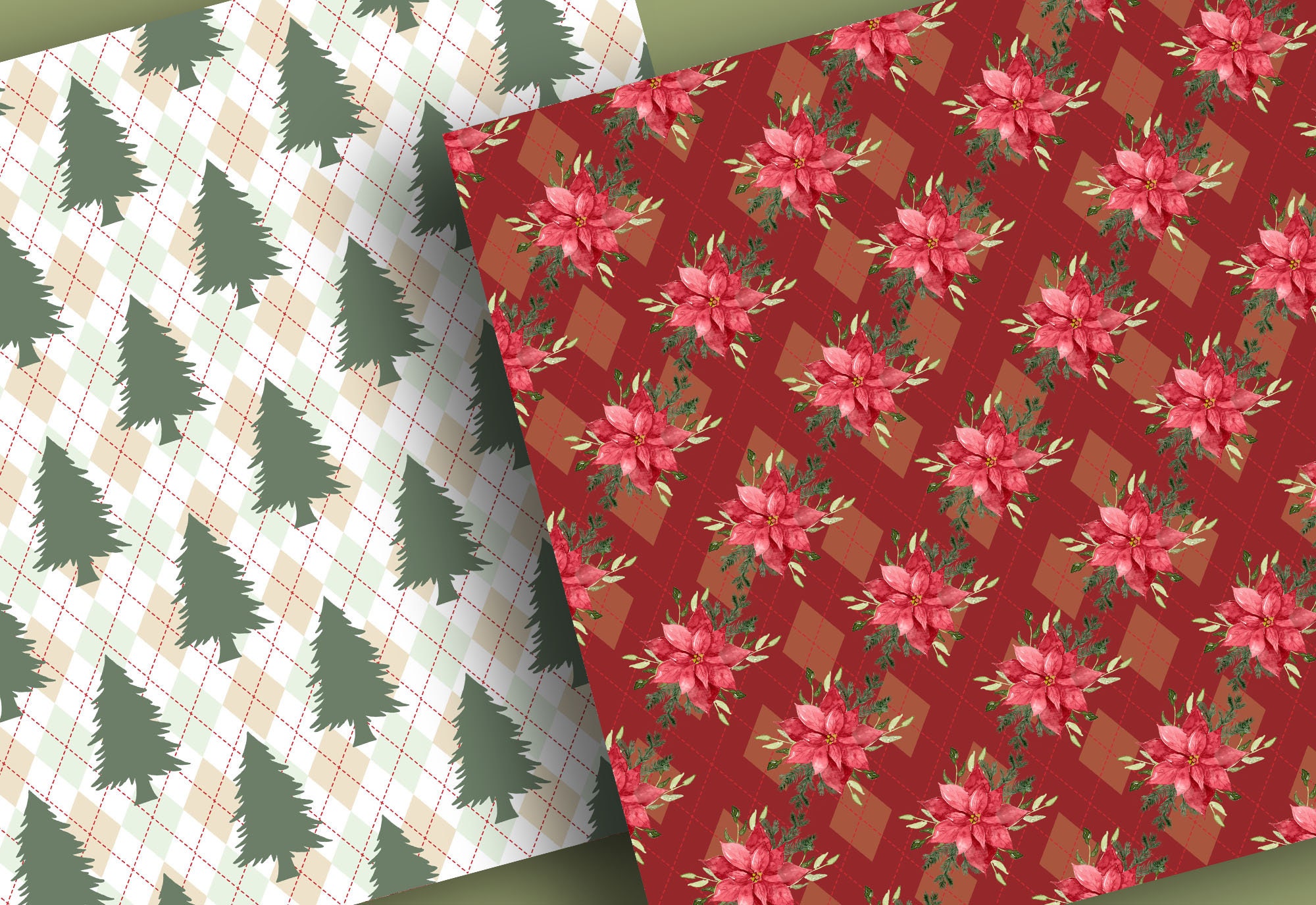 Traditional Christmas 2 Digital Paper Pack Deer Christmas - Etsy