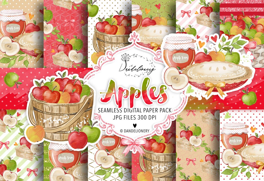 Watercolor Apples Digital Paper Pack, Fruit Download, Instant Download ...