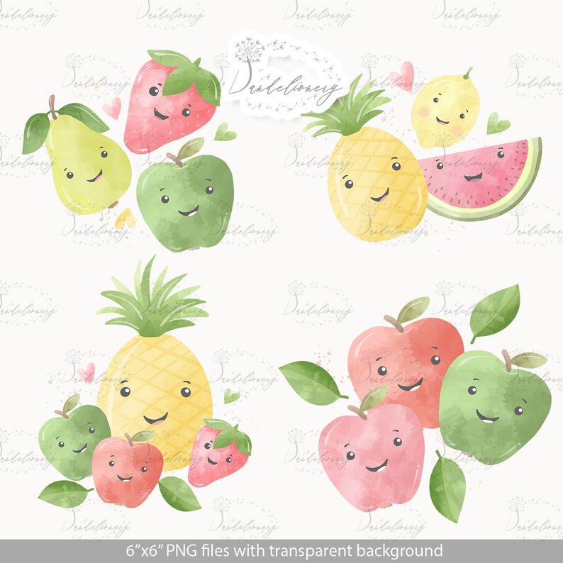 Watercolor Cute Fruit Design Fruit Clipart Pear Clipart | Etsy