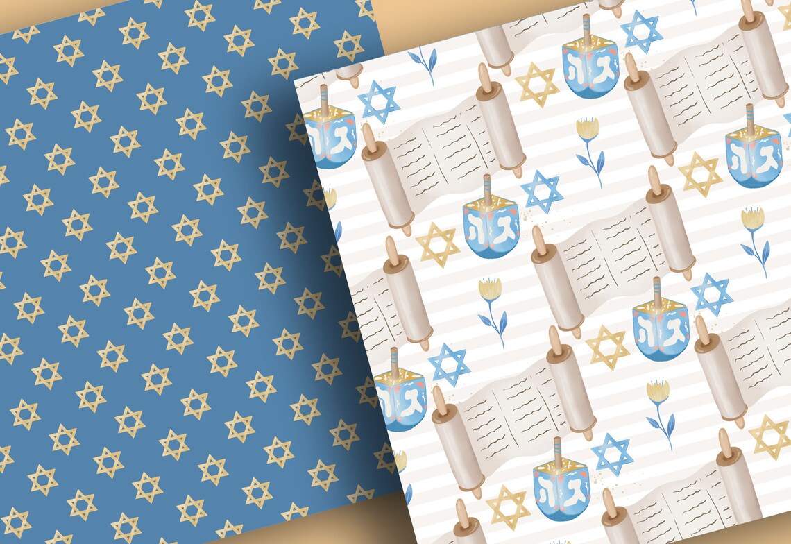 Watercolor Hanukkah Digital Paper Pack Manorah Hanukkah - Etsy