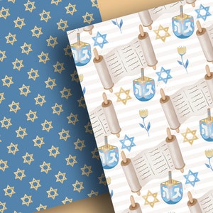 Watercolor Hanukkah Digital Paper Pack, Manorah, Hanukkah Pattern ...